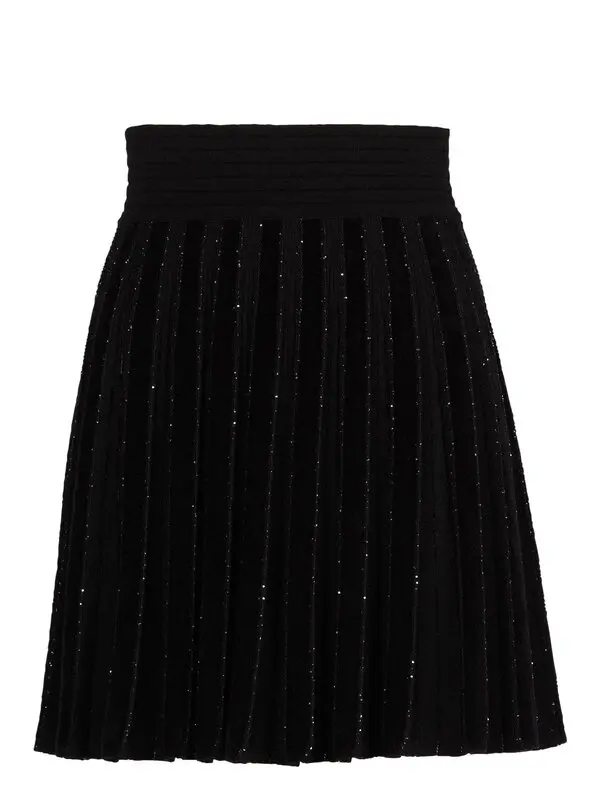 Balmain Pleated Glitter Knit Mini Skirt - Black