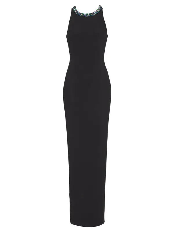 Balmain Long Sleeveless Embroidered Velvet Dress - Black