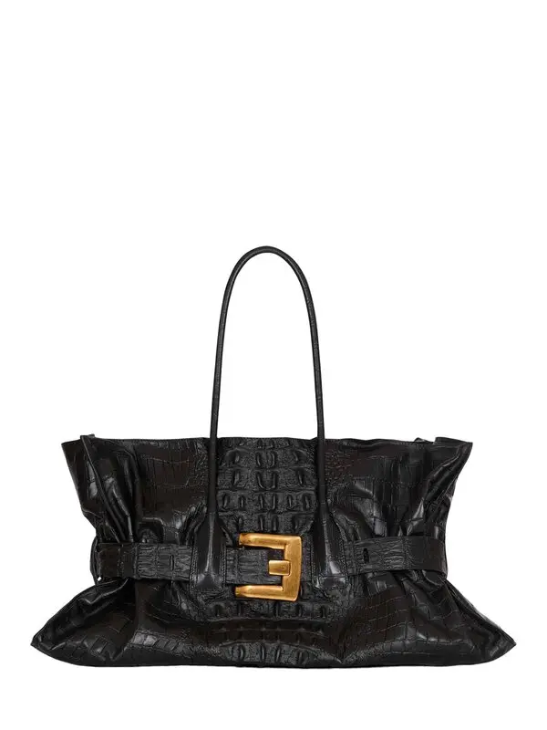 Balmain Xl Anthem Bag In Embossed Crocodile-print Calfskin - Black
