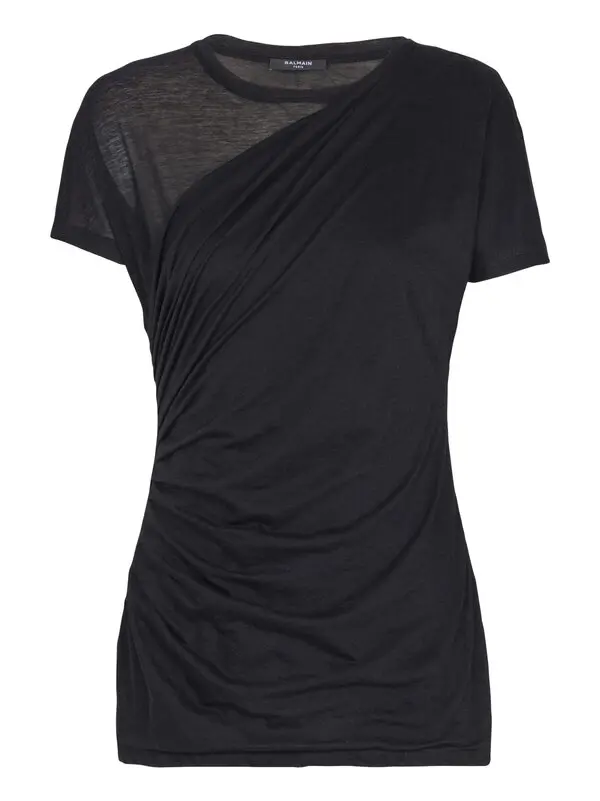 Balmain Draped Cotton Jersey T-shirt - Black