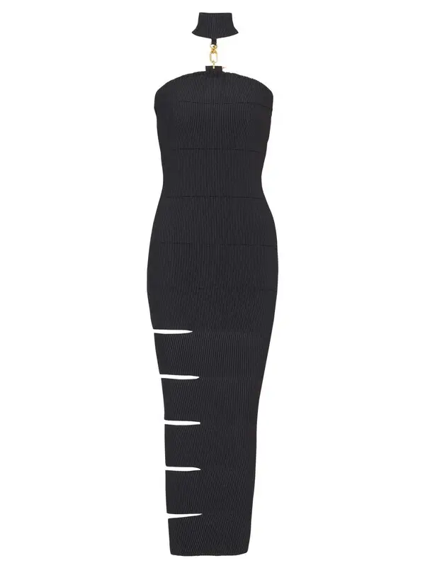 Balmain Long Sleeveless Dress With Embellished Detail - Black