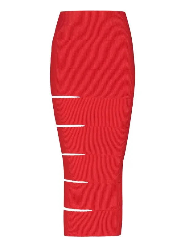 Balmain Knit Skirt With Cut-outs - Red