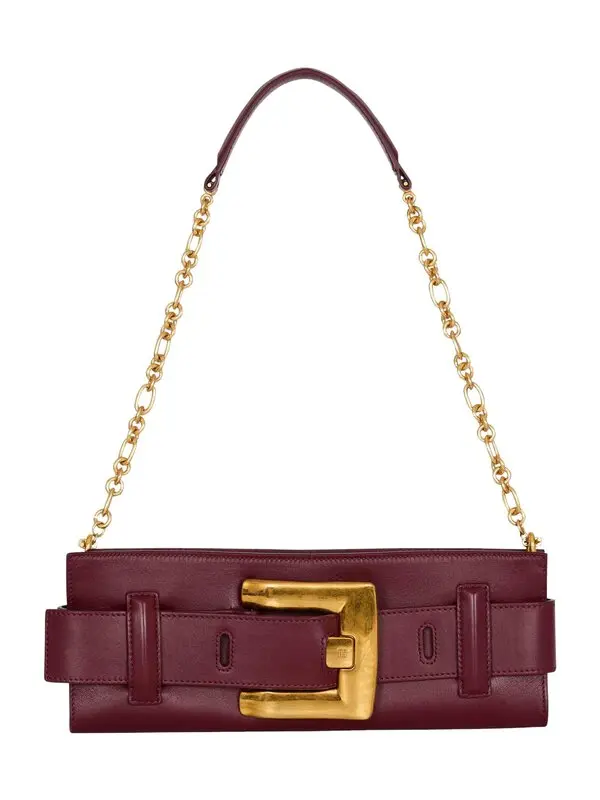 Balmain Anthem Calfskin Leather Clutch - Burgundy
