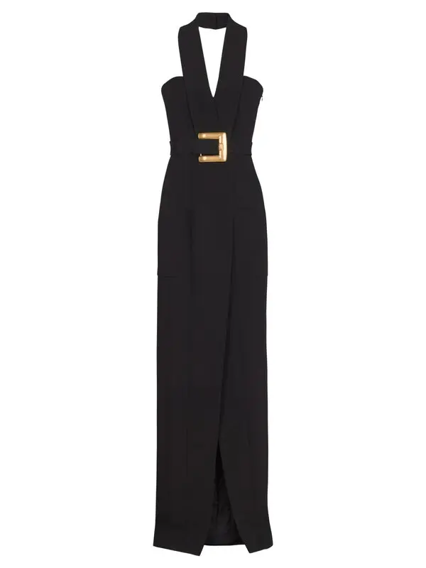 Balmain Long Crepe Dress With Belt - Black