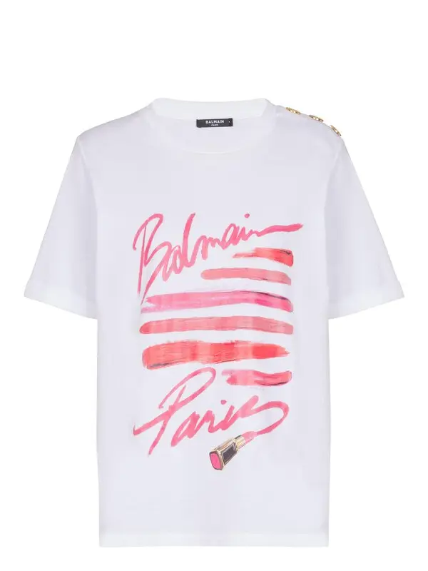 Balmain T-shirt With Lipstick Print - White