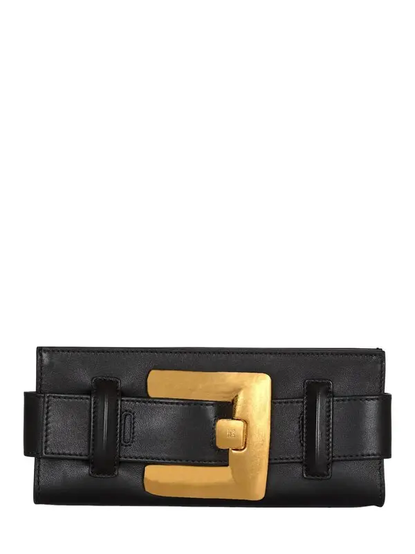 Balmain Calfskin Leather Belted Clutch - Black