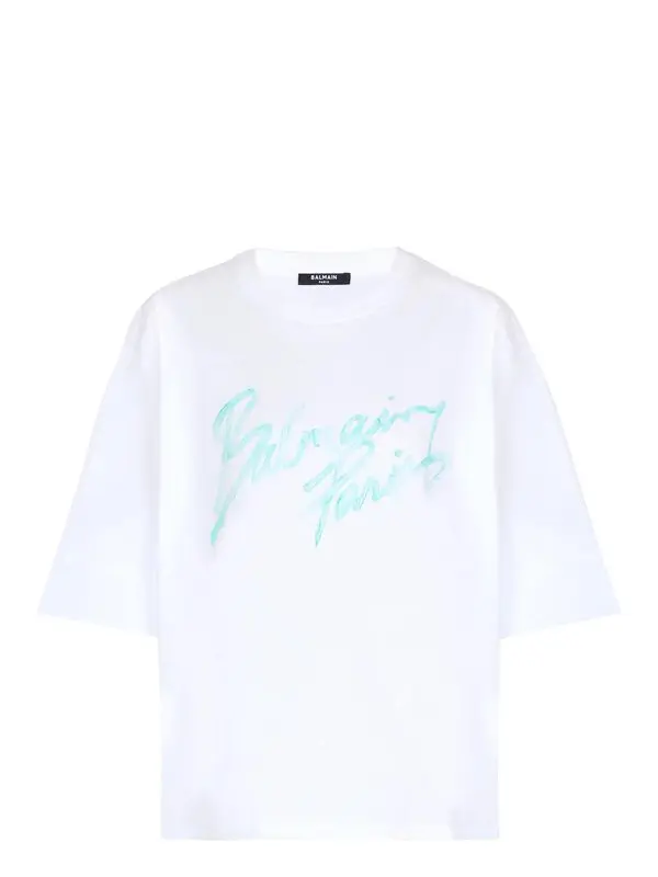 Balmain Boxy Paris Brush Print T-shirt - White