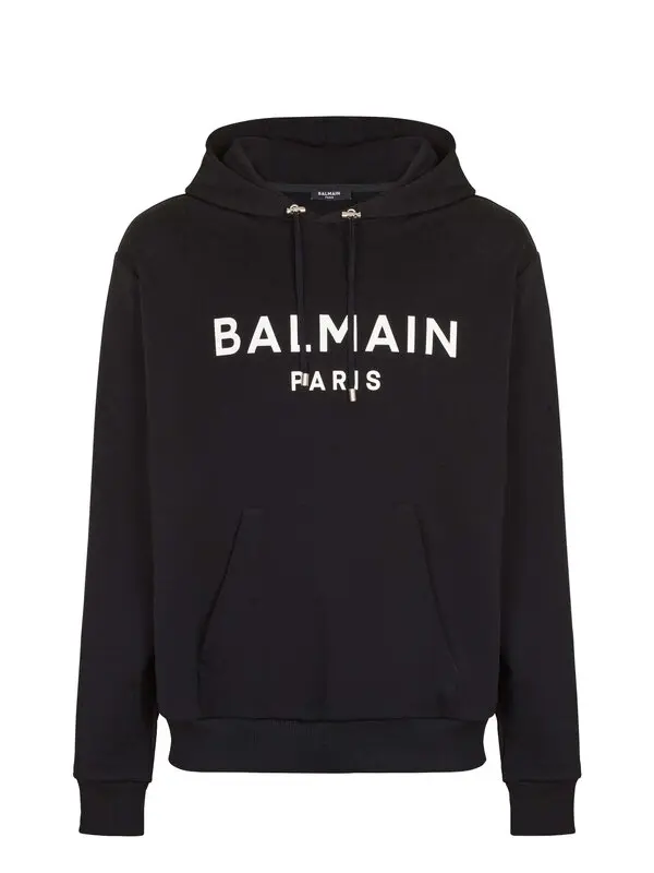 Balmain Printed Cotton Hoodie - Black