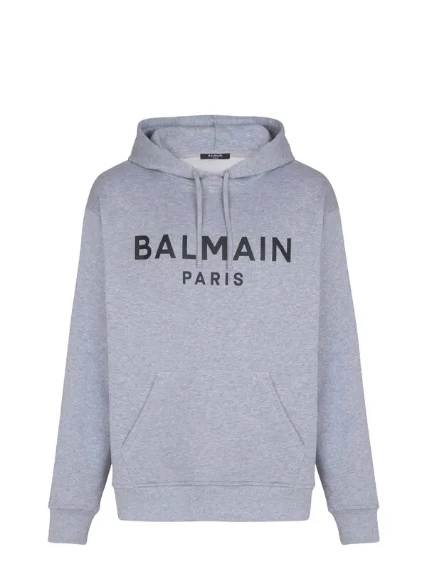 Balmain Printed Cotton Hoodie - Grey