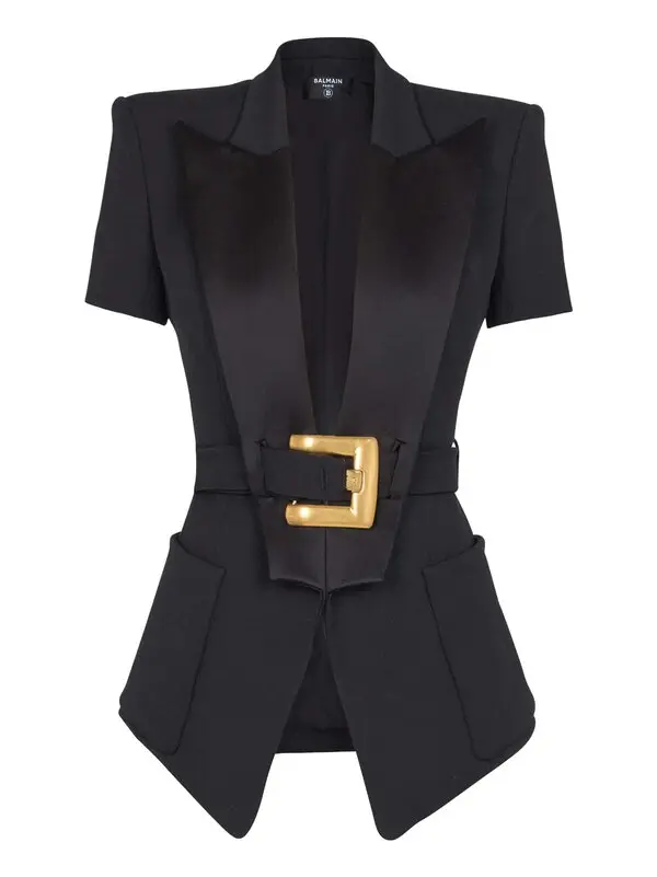 Balmain Grain De Poudre Belted Jacket - Black
