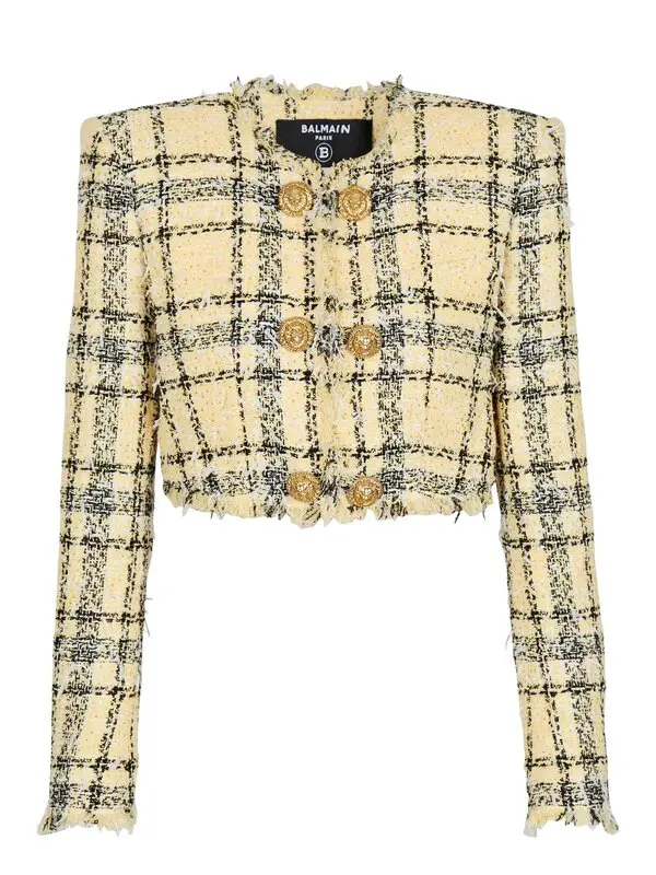 Balmain Cropped Jacket In Glitter Tweed - Yellow