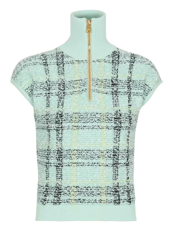 Balmain Sleeveless Plaid Tweed Top - Green
