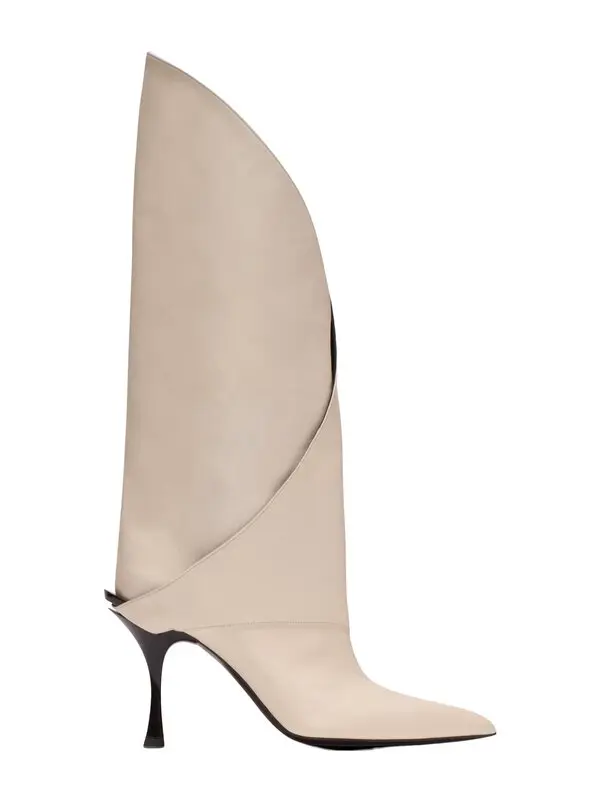 Balmain Twist Heeled Leather Boots - Beige
