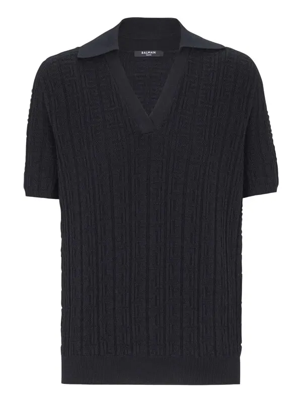 Balmain Monogram Knit Polo - Black