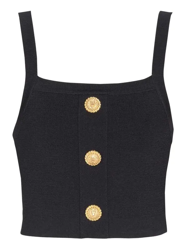 Balmain Knit Bralette Top With Buttons - Black