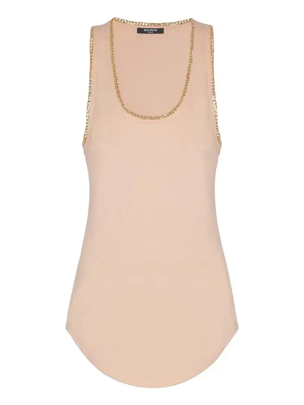 Balmain Relaxed Jersey Tank Top With Chains - Beige