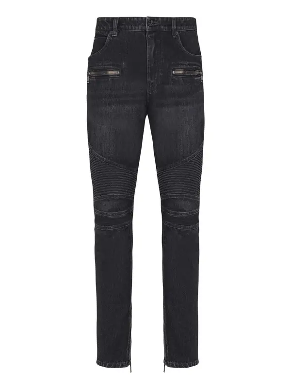 Balmain Biker Jeans In Vintage Denim - Black