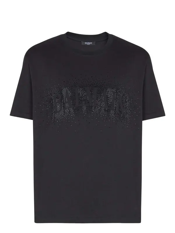 Balmain T-shirt With Embroidered Crystal Spray Effect - Black