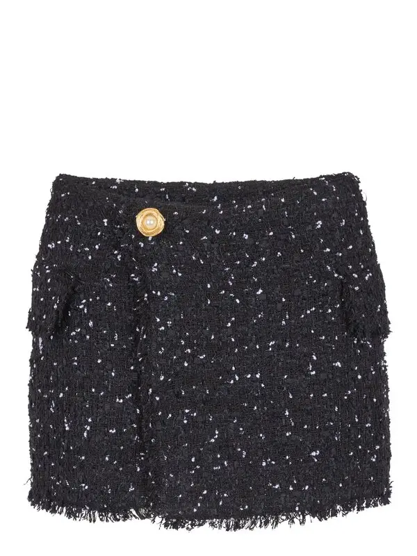 Balmain Asymmetric Polka Dots Tweed Mini Skirt - Black