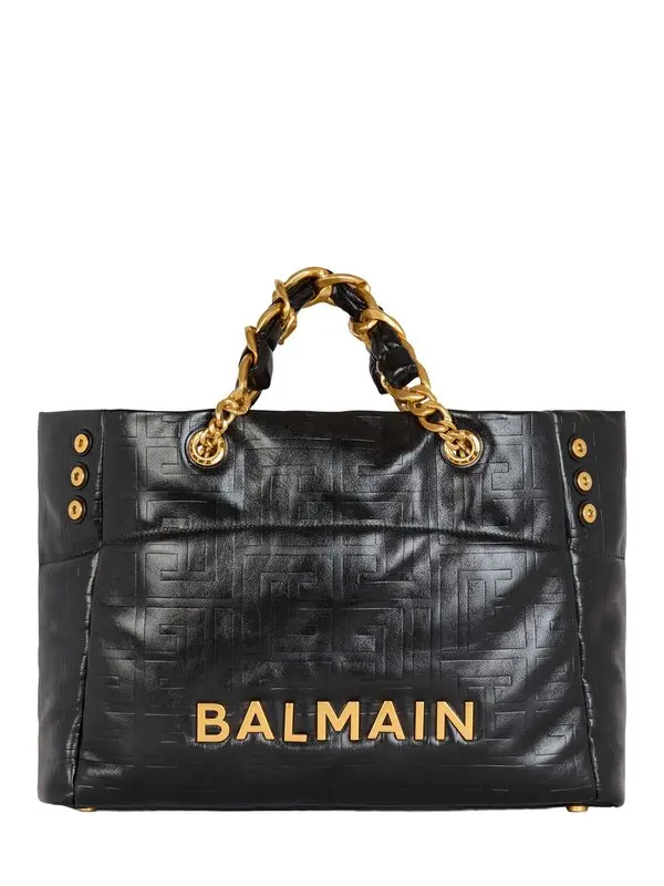 Balmain 1945 Soft Crackled Leather Tote - Black