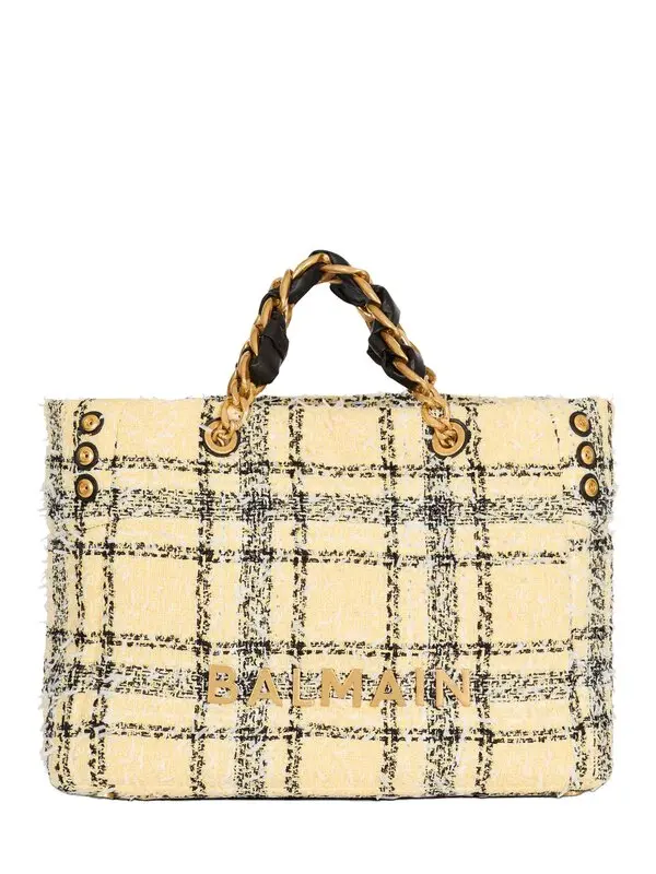 Balmain Plaid Tweed 1945 Tote Bag - Yellow