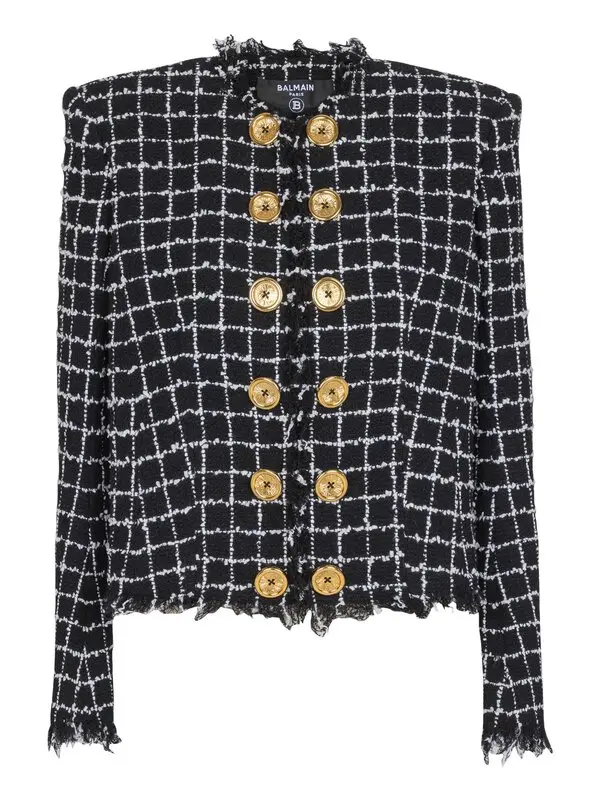 Balmain Cropped Tweed Jacket - Black