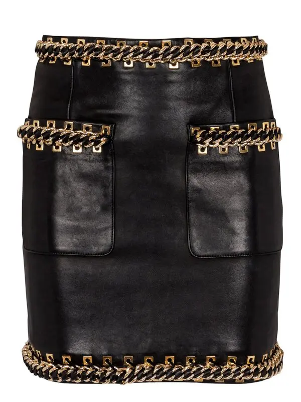 Balmain Short Lambskin Skirt With Chains - Black
