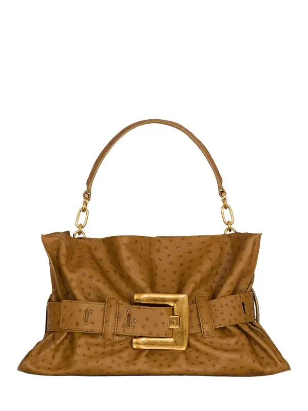 Balmain Medium Anthem Bag In Embossed Calfskin - Brown
