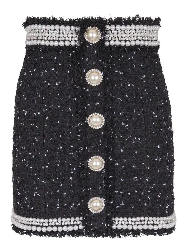 Balmain Short Polka-dot Tweed Skirt - Black