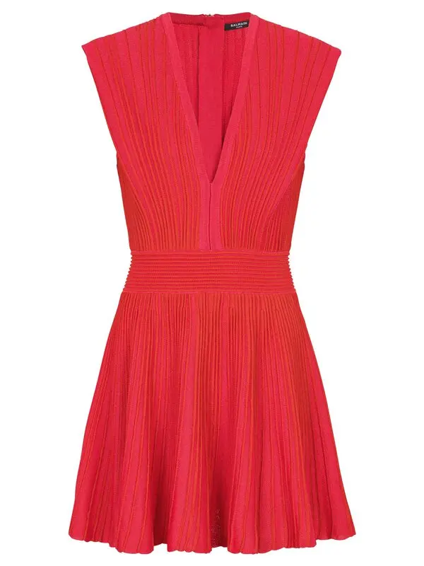Balmain Flared Knit Mini Dress - Pink