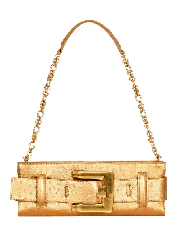 Balmain Anthem Laminated Leather Clutch - Gold