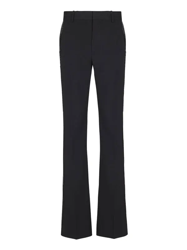 Balmain Straight-leg Wool Trousers With Crystal Embroidery - Black