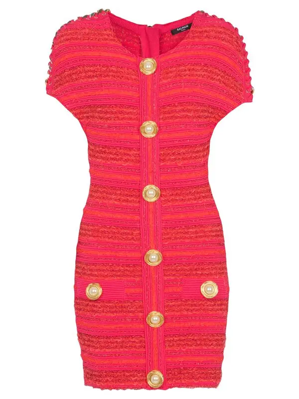 Balmain Short Sleeve Tweed Mini Dress - Pink