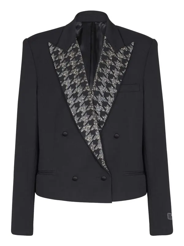 Balmain Grain De Poudre Jacket With Crystals - Black