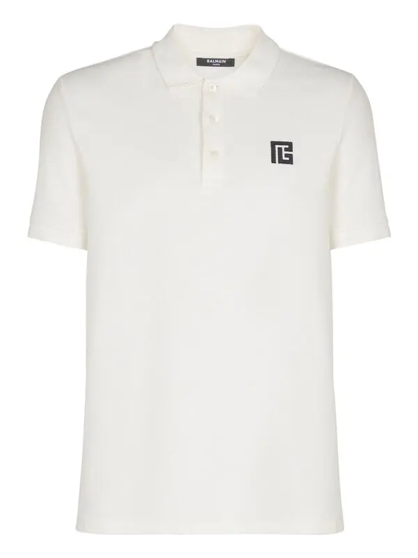 Balmain Embroidered Cotton Polo - White