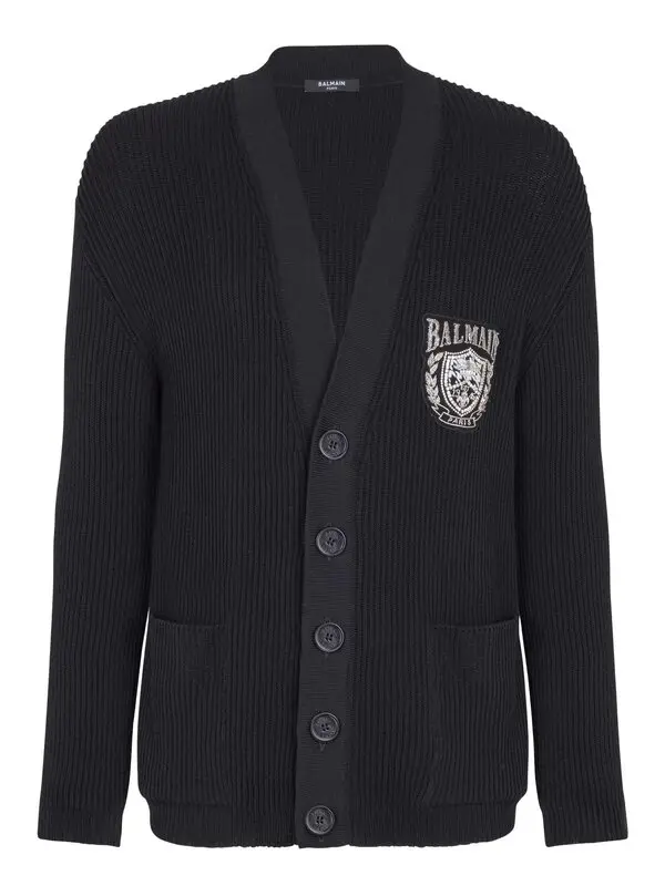 Balmain Cotton Tube-knit Cardigan - Black