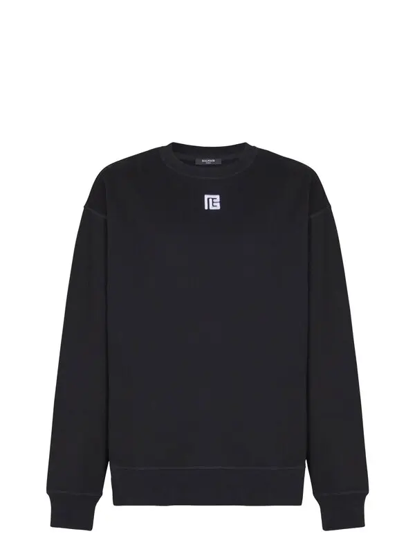 Balmain Cotton Sweatshirt With Pb Embroidery - Black