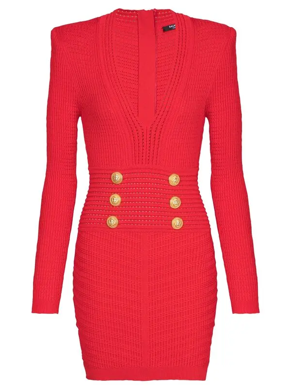 Balmain Long-sleeve Buttoned Mini Dress - Red