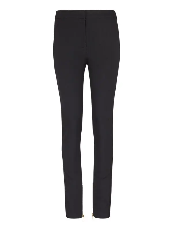 Balmain Zipped Slim-fit Grain De Poudre Trousers - Black