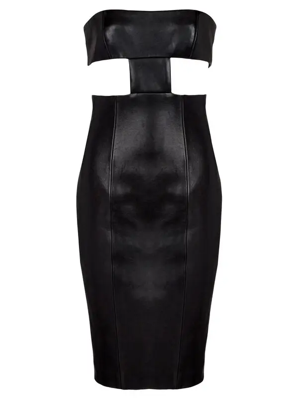 Balmain Strapless Lambskin Midi Dress - Black