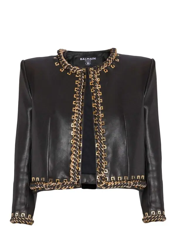 Balmain Lambskin Jacket With Chain Trim - Black