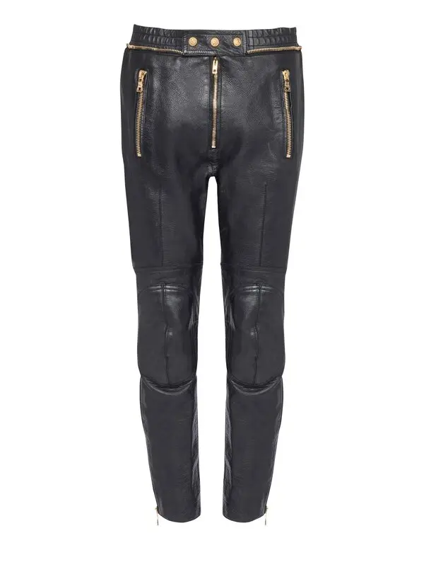 Balmain Fitted Leather Pants - Black