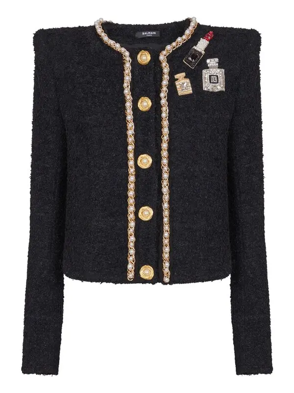 Balmain Jacket With Pearl And Chain Detail - Black