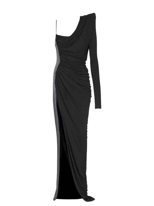 Balmain Draped Asymmetrical Two-material Dress - Black