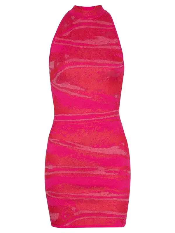 Balmain Halterneck Jacquard Mini Dress - Pink