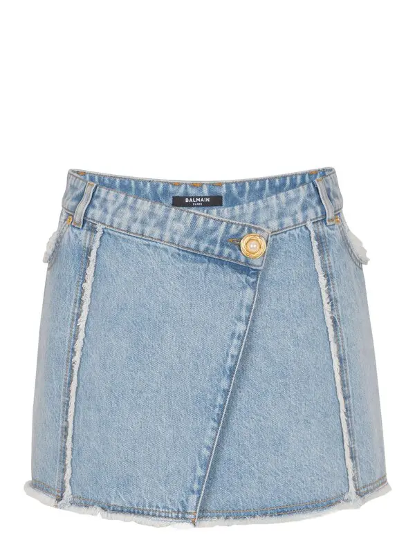 Balmain Asymmetric Denim Mini Skirt - Blue