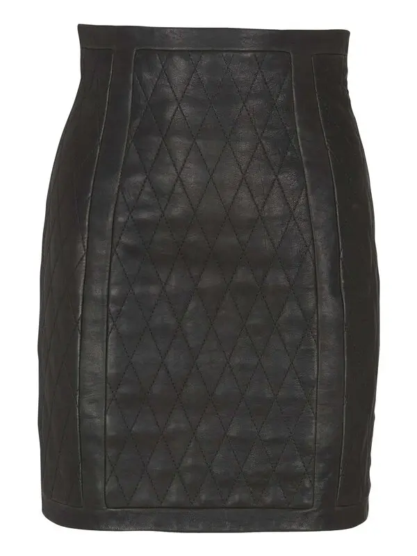 Balmain Quilted Lambskin Mini Skirt - Black