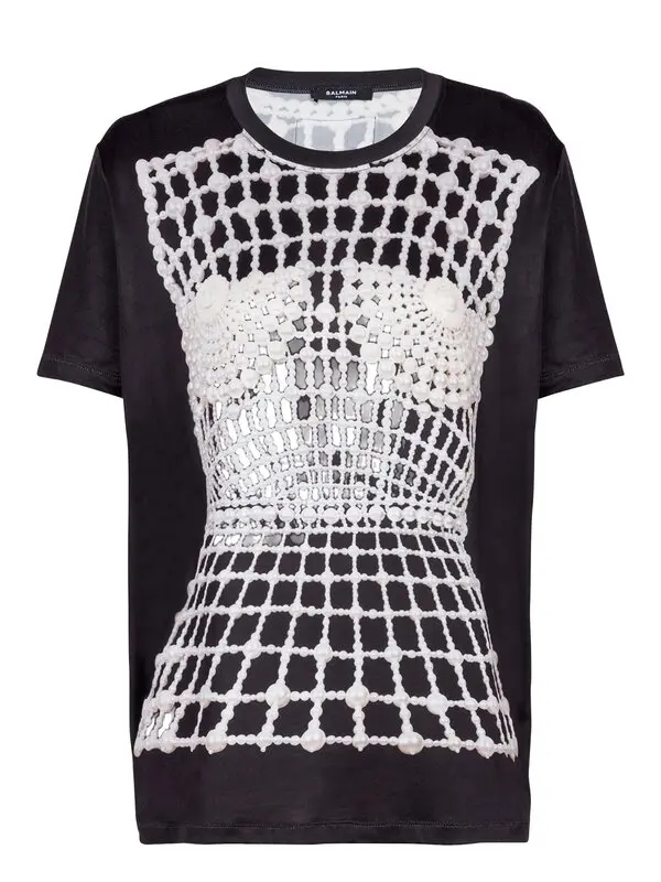 Balmain T-shirt With Embroidery Print - Black