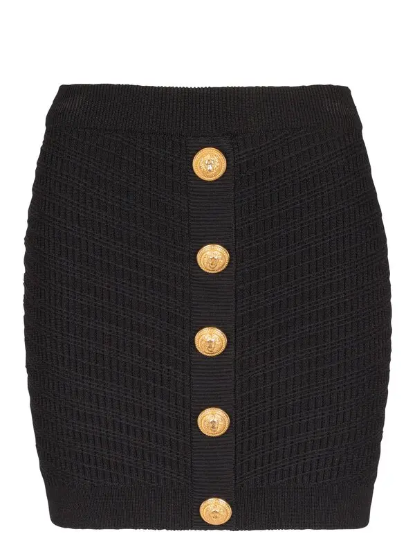 Balmain Buttoned Knit Mini Skirt - Black