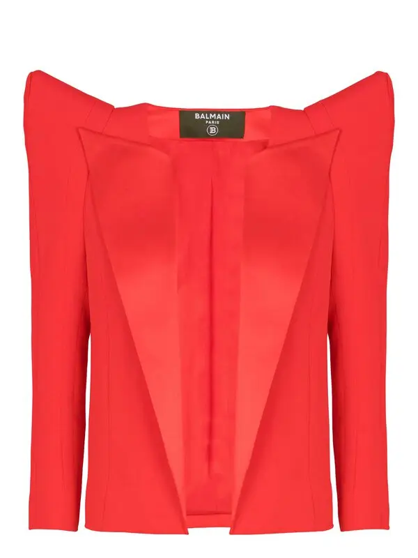 Balmain Cropped Crepe Jacket With Structured Shoulders - Red